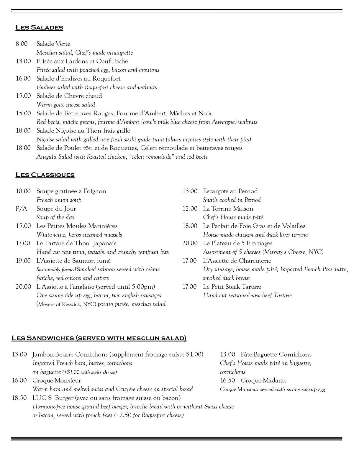 Menu | Luc\'s Café Restaurant in Ridgefield, CT