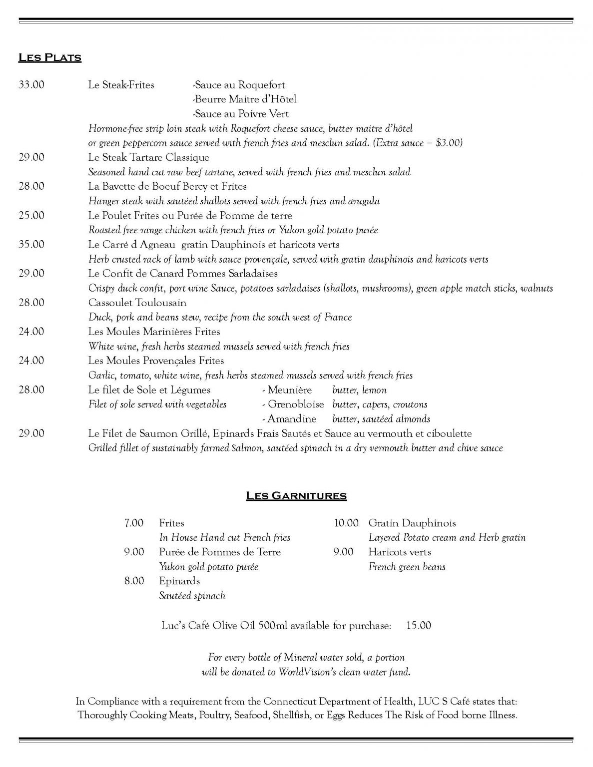 Menu | Luc\'s Café Restaurant in Ridgefield, CT